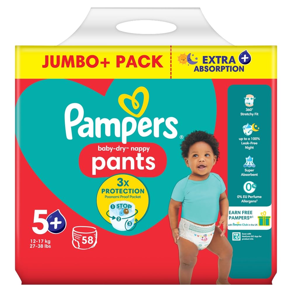 PAMPERS Pants Nappies Pull On Size 5 PLUS Junior 58 Pack – Kiddimax